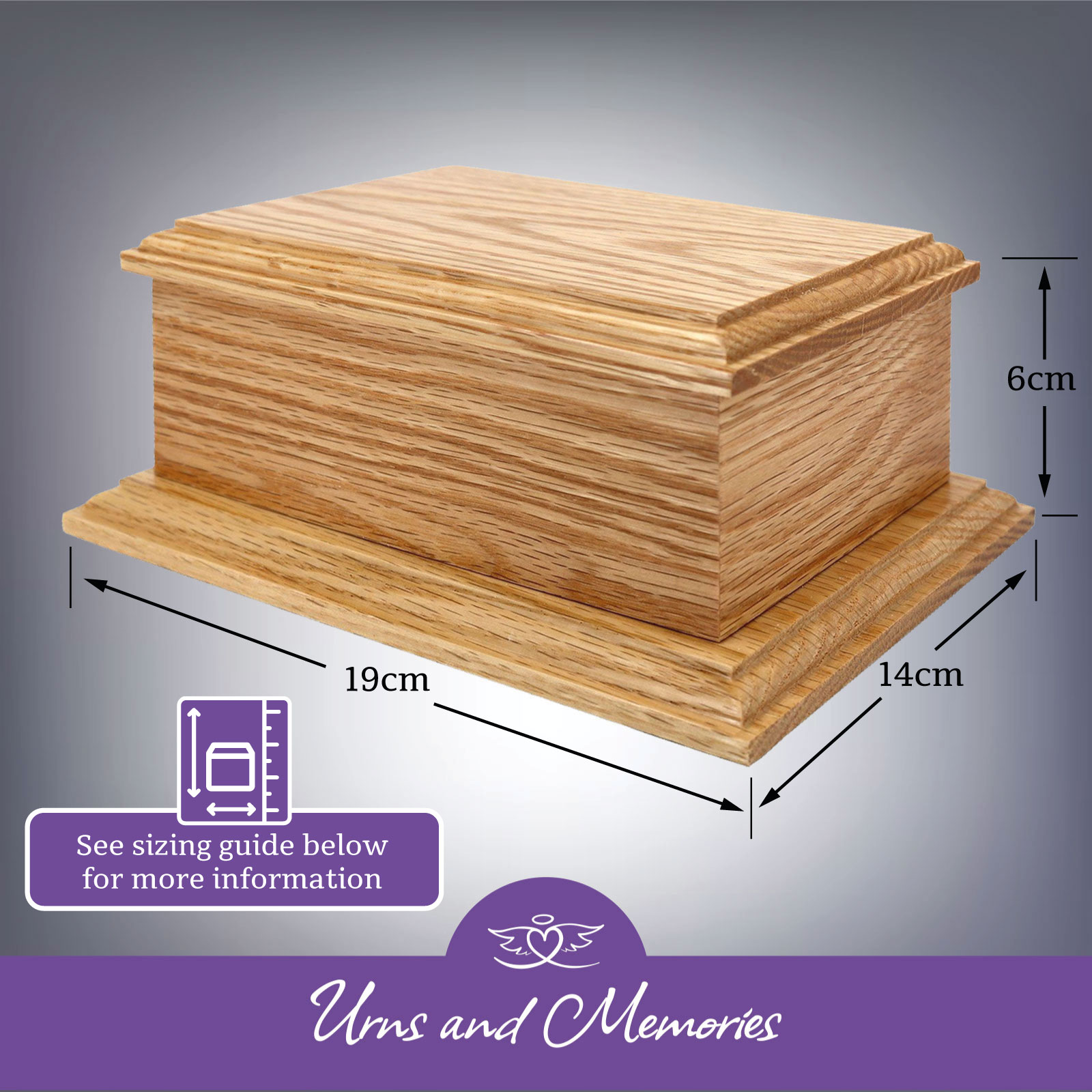 19cm Deluxe Solid Oak Wood Rectangular Urn / Casket - Urns and Memories